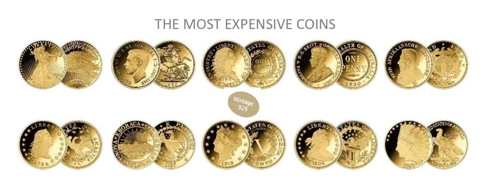 The Most Expensive Coins 10 Coins Complete collection 1/1000 999 Gold ...