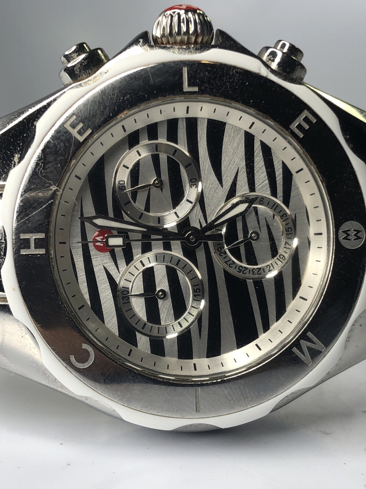 Michele MWW12F000055 Women's Analog Watch Zebra Dial Silver Tone Black ...