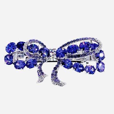 USA BOW BARRETTE Hair Clip Hairpin use Swarovski Crystal Elegant Purple ...