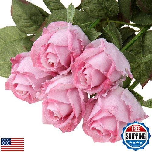 DILATATA Artificial Realistic Roses Pink Flowers 24" Real Touch Silk ...