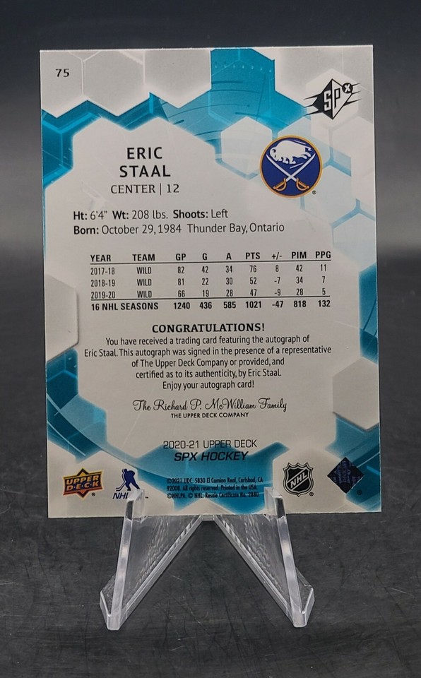 2020-21 SPx Base Auto Eric Staal #75 Sabres | eBay