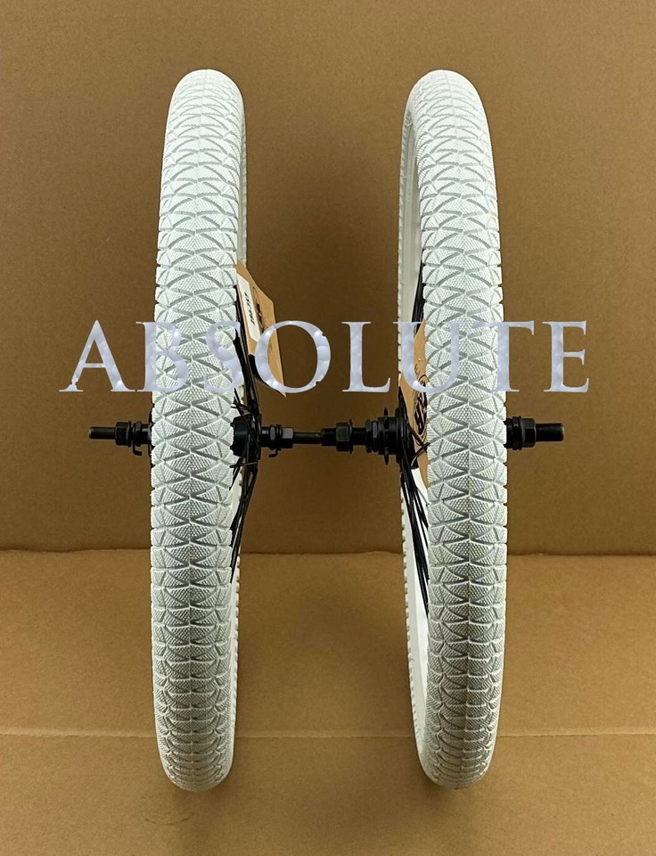 WHITE BMX Bicycle Set ALLOY Front & 9T Cog Rear Wheel 48 Spoke Sealed ...