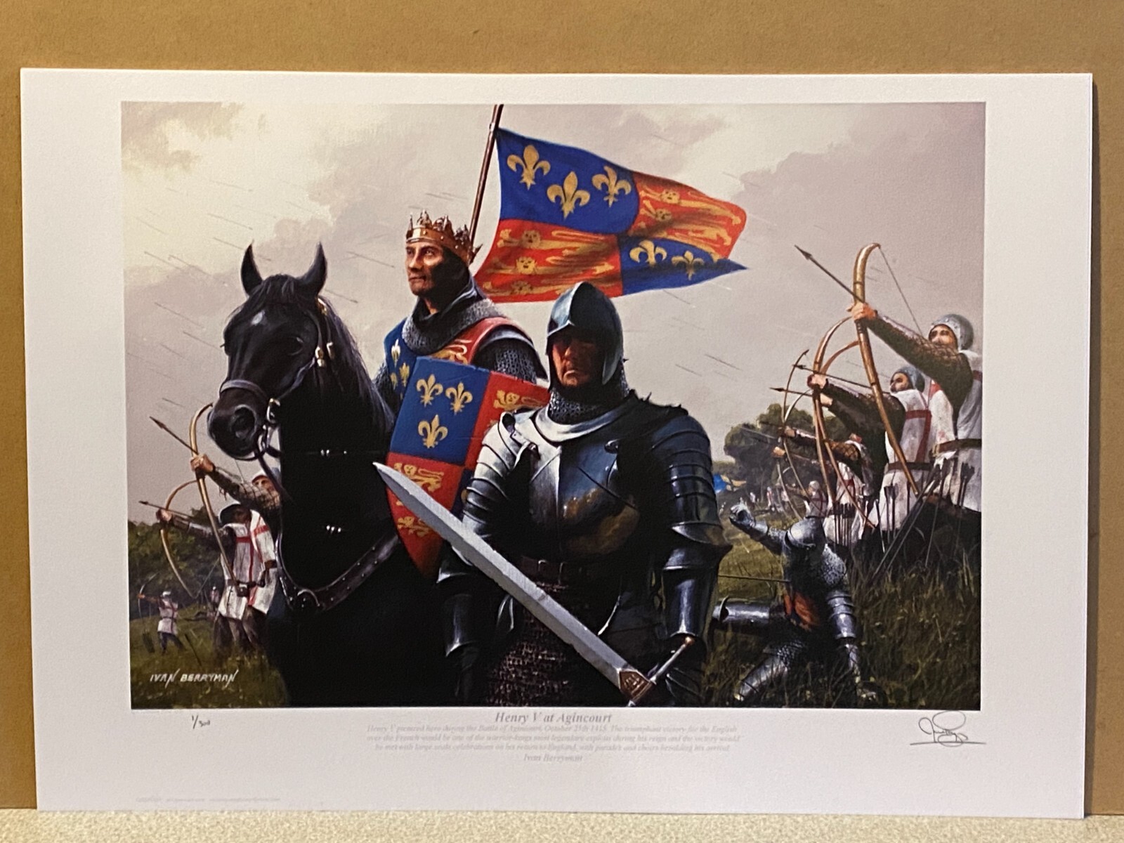 NO 1 signed medieval war military art print King Henry V Battle of ...