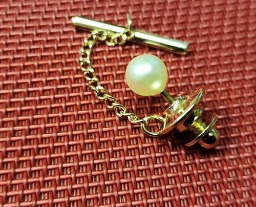 Vintage Classic Tie Tack Tie Pin Tie Stay Gold Tone w/ Pearl 6.9mm | eBay