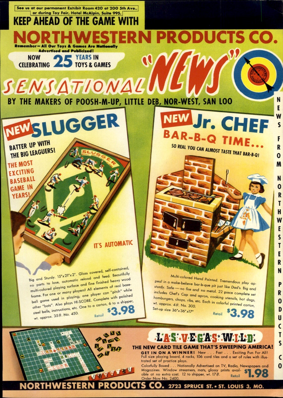 1955 PAPER AD Northwestern Toy Products Baseball Slugger Game Poosh M ...