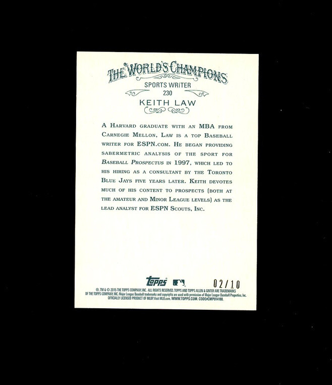 2015 Topps Allen & Ginter SSP KEITH LAW SPORTS WRITER 2/10 VERY RARE | eBay