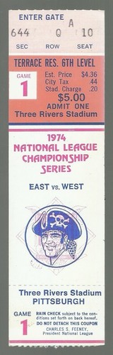 1974 NLCS GAME #1 PIRATES VS DODGERS TICKET STUB NM+ DON SUTTON HOF WIN ...