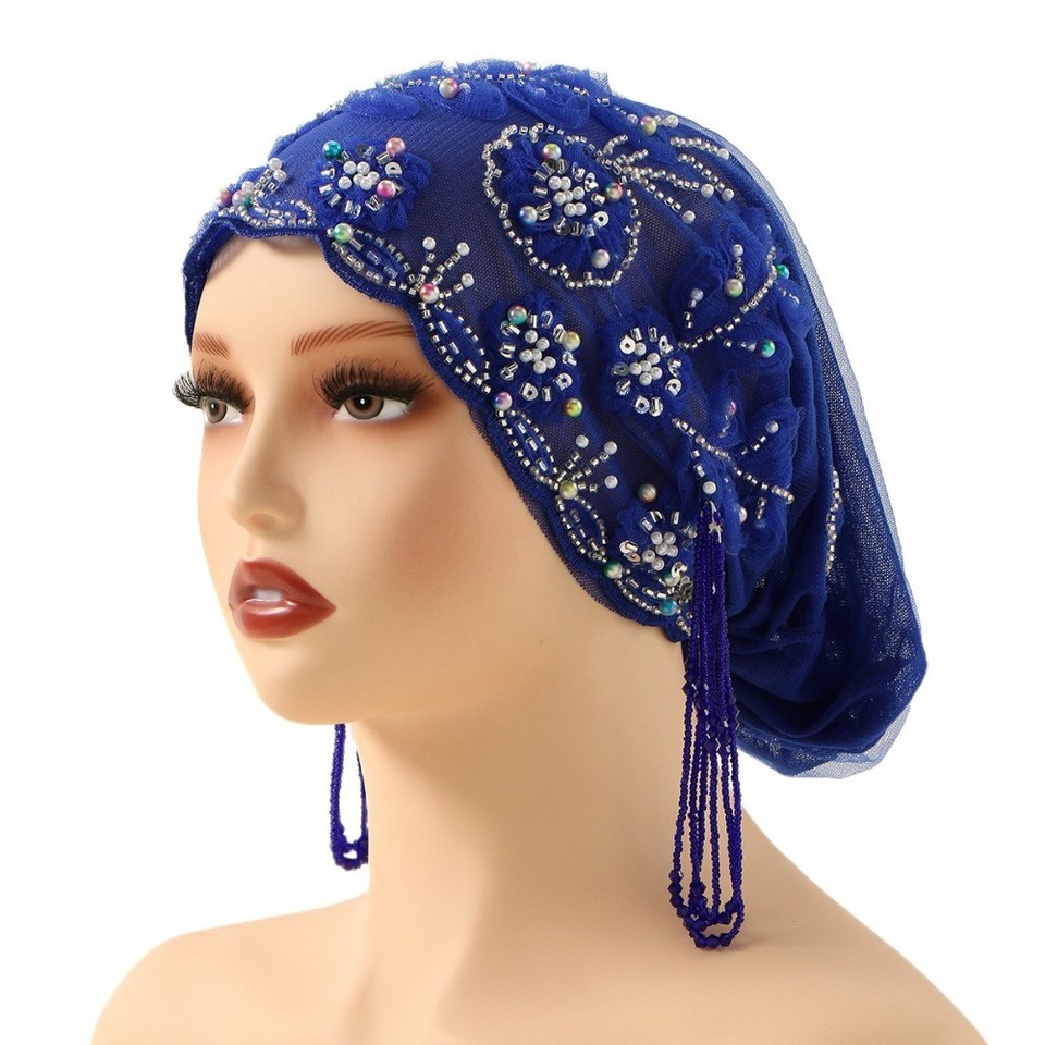 Lace Hijab Pearls Hat Diamond Thread Hat Dubai Arabian Women | eBay ...