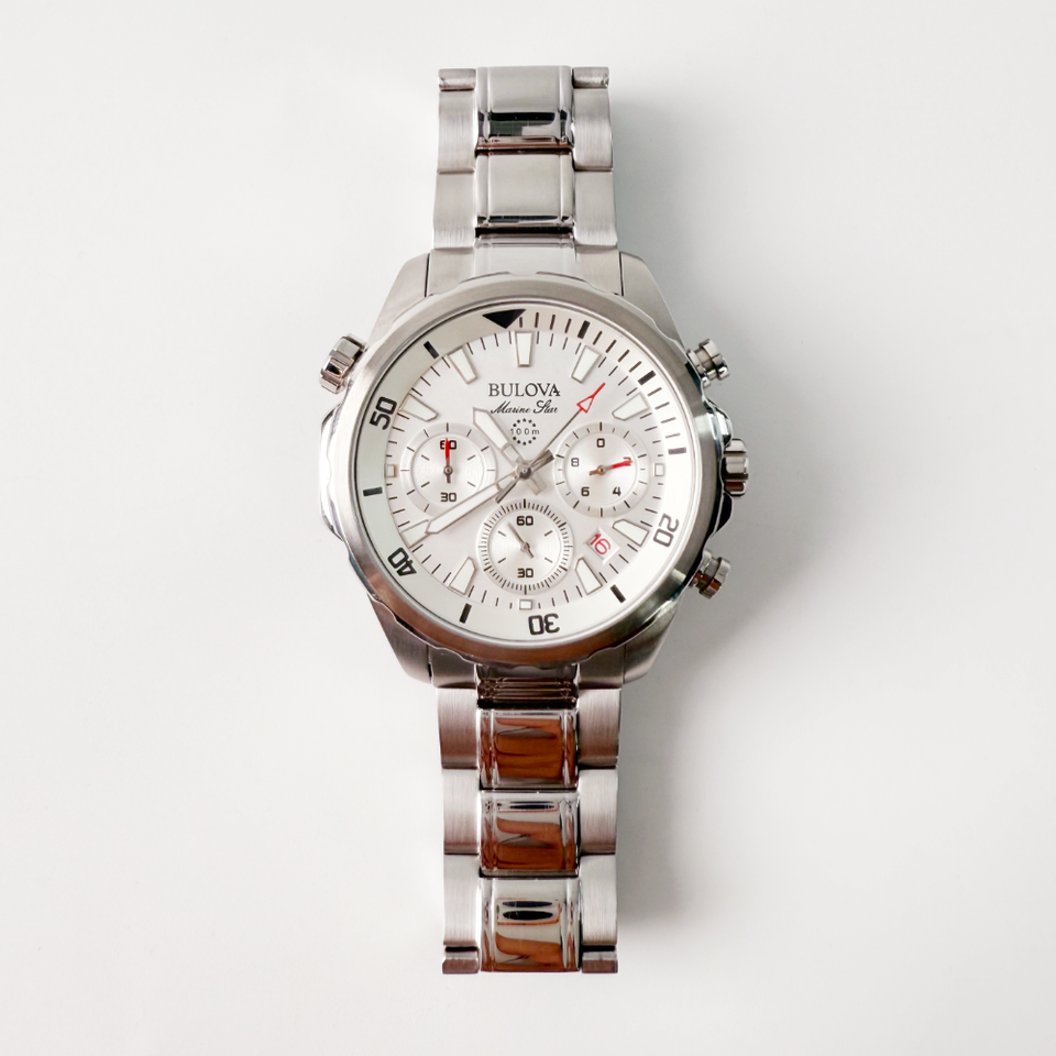 Bulova 96B255 Marine Star White Dial Stainless Steel Strap Chronograph ...