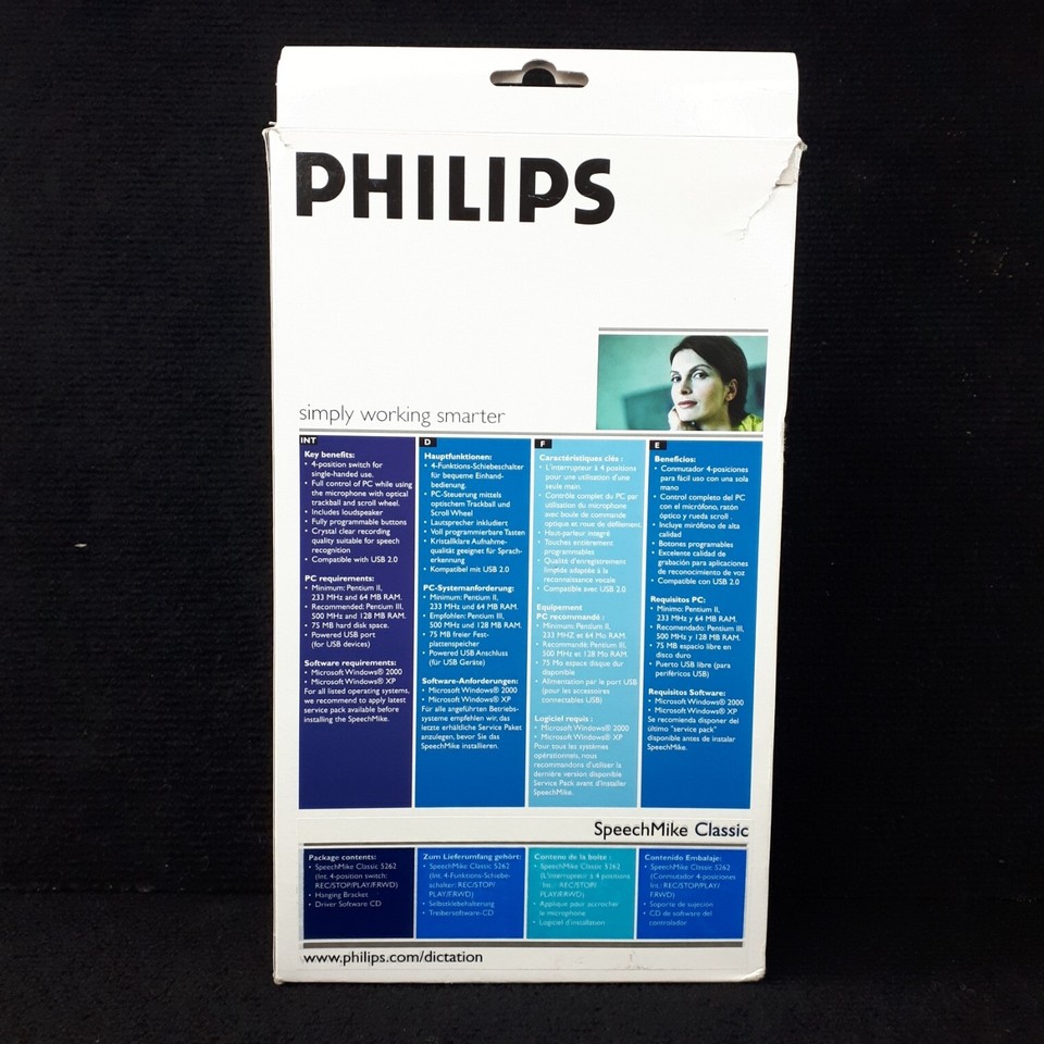 Philips Speech Mike Classic LFH5262 USB Dictation Microphone Open Box ...