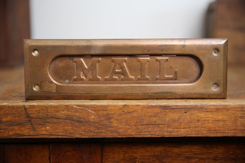 Antique Brass Papers Letter Mail Box Postal Slot Plate Door Hardware ...