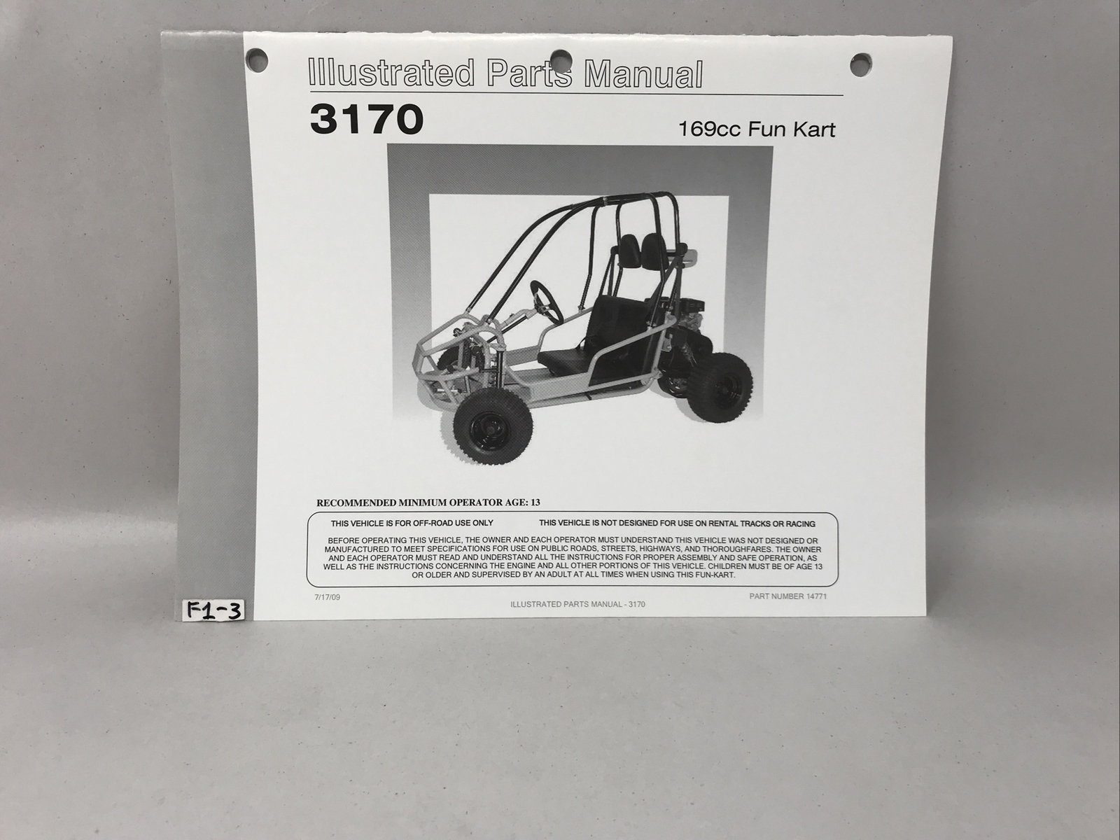 American Sportworks Fun Kart 3170 Illustrated Parts Manual (f1-3) | eBay