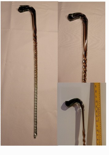 Antique 19C Hand-blown Swirled Glass Parade Cane - Clear w/red/amber ...