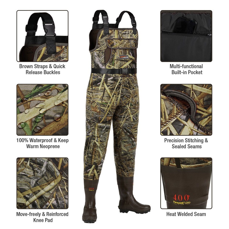 HISEA Women Neoprene Chest Waders 400G Insulated Bootfoot Fishing ...