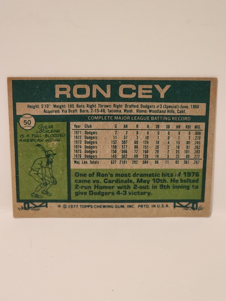 Ron Cey 1977 Topps on card Autograph #50 | eBay