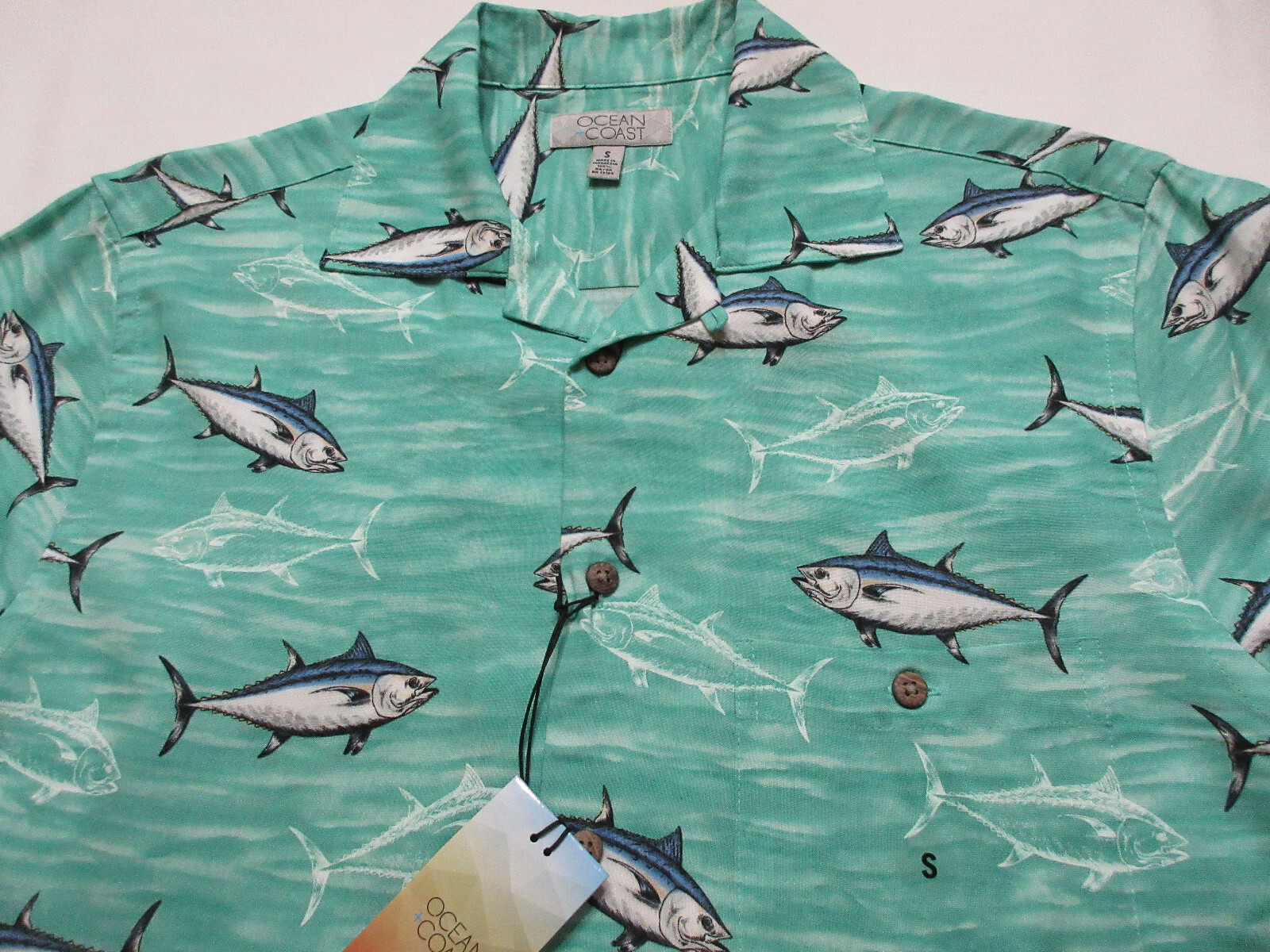 Mens Short Sleeve Shirt Fish Print Sz Small Button-Down Ocean + Coast ...