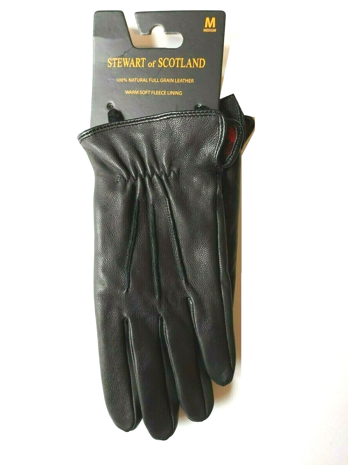 Stewart of Scotland Full Grain Leather Gloves Plaid Fleece Lined Black ...