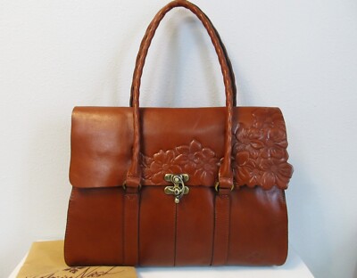 NWT Patricia Nash "Vienna" Tan Hand Cut Tooled Waxed Leather Shoulder ...