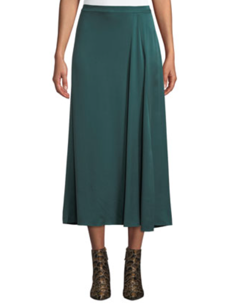 NWT Eileen Fisher Godet-Pleat Silk Charmeuse Skirt Size 2 Pine Green ...