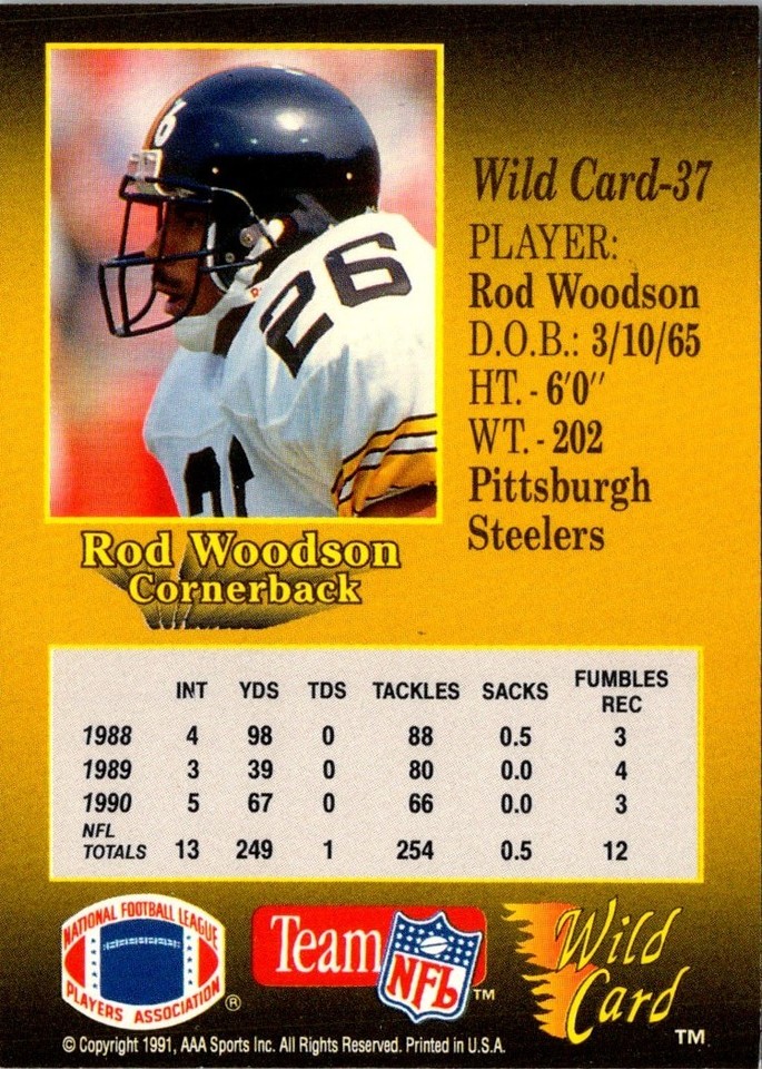 1991 Wild Card Rod Woodson #37 Pittsburgh Steelers Football Card | eBay