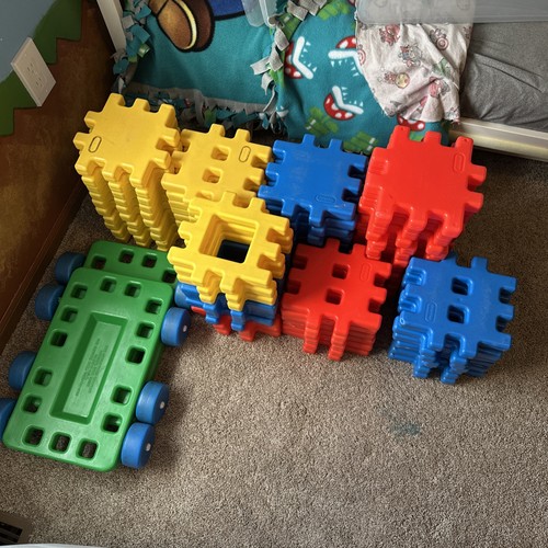 63 Piece Big Waffle Block Set with 2, 4 wheel truck add-ons. | eBay