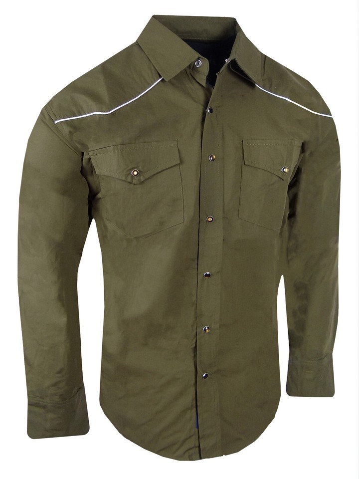 Rodeo Western Shirt Mens White Trim Stripe Pearl Snaps Pockets TRUE FIT ...