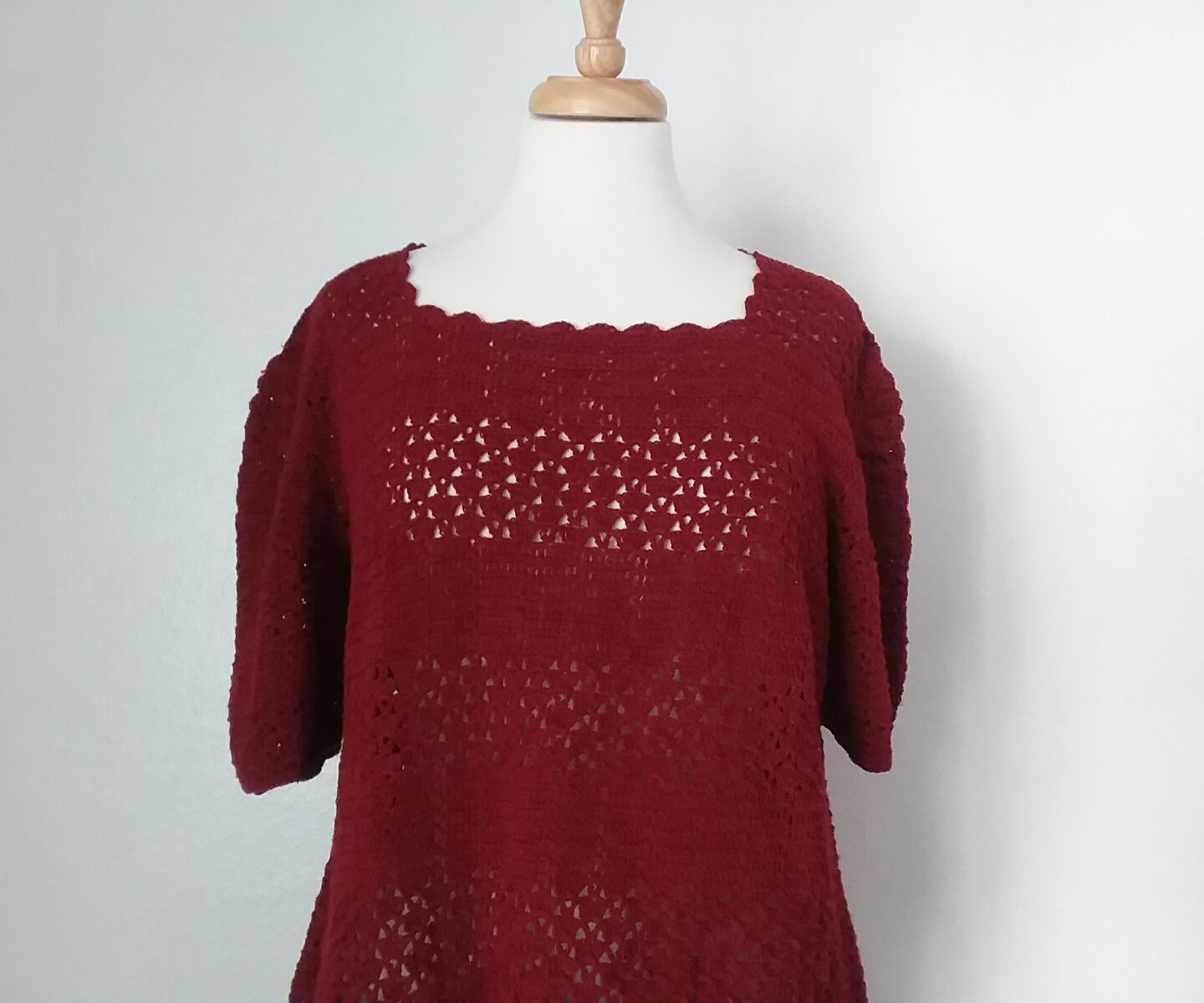 Women's Maroon Crocheted Short Sleeve Blouse | eBay