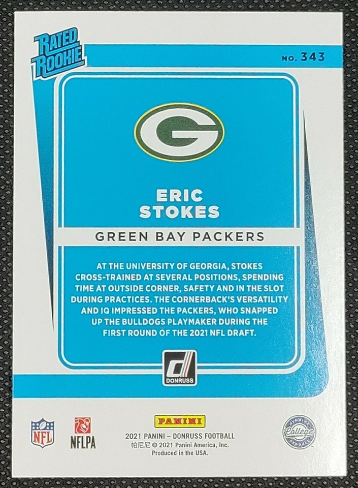 2021 PANINI DONRUSS FOOTBALL ERIC STOKES RATED ROOKIE CARD RC #343 ...
