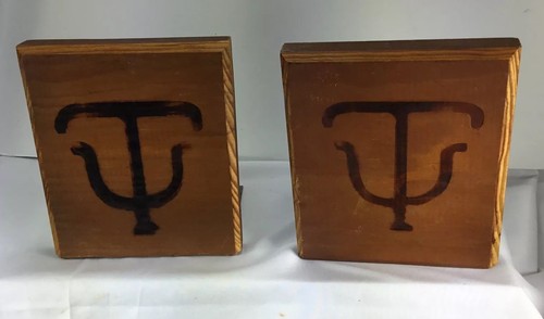 Texas Union arts and crafts center wooden bookends "Handdid" 6x5 ...