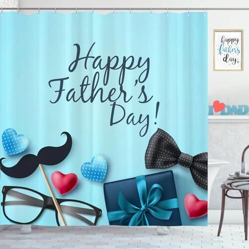 Shower Curtain, Dad Daddy Glasses Mustache Holiday Theme for Happy ...