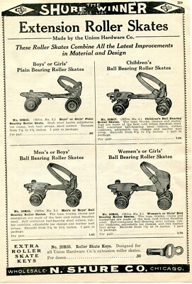 1924 Print Ad of Union Hardware Co Extension Roller Skates | eBay