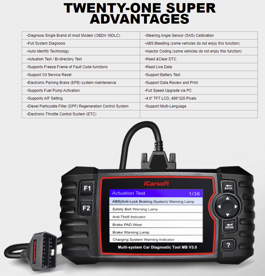 iCarsoft MB V3.0 2026 For Mercedes Professional Diagnostic Scan Tool ...