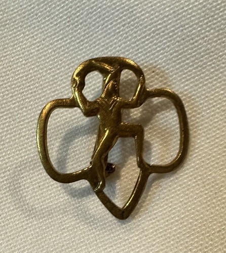Vtg GSA Girl Scout Brownie Dancing Elf Golden Trefoil Lapel Pin Dancing ...