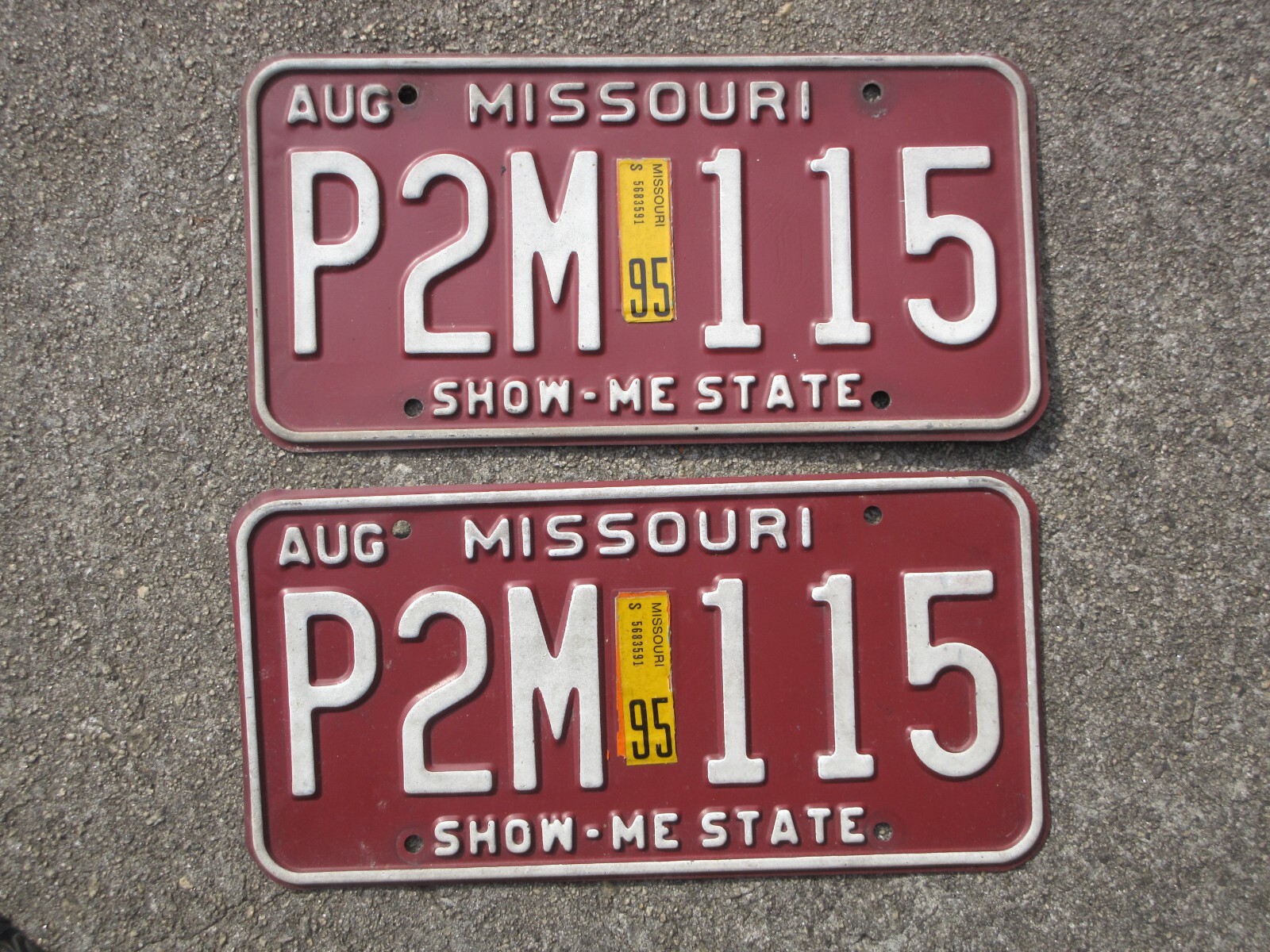 1995 Missouri Red White License Plate Pair 92M 115 MO Chevy Ford ...