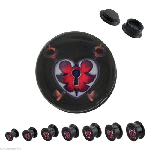 PAIR-Heart/Key Acrylic Screw On Stash Ear Plugs 10mm/00 Gauge | eBay
