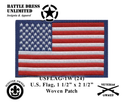 United States Flag 1-1/2" x 2-1/2" Woven Patch (USA America BSA Boy ...