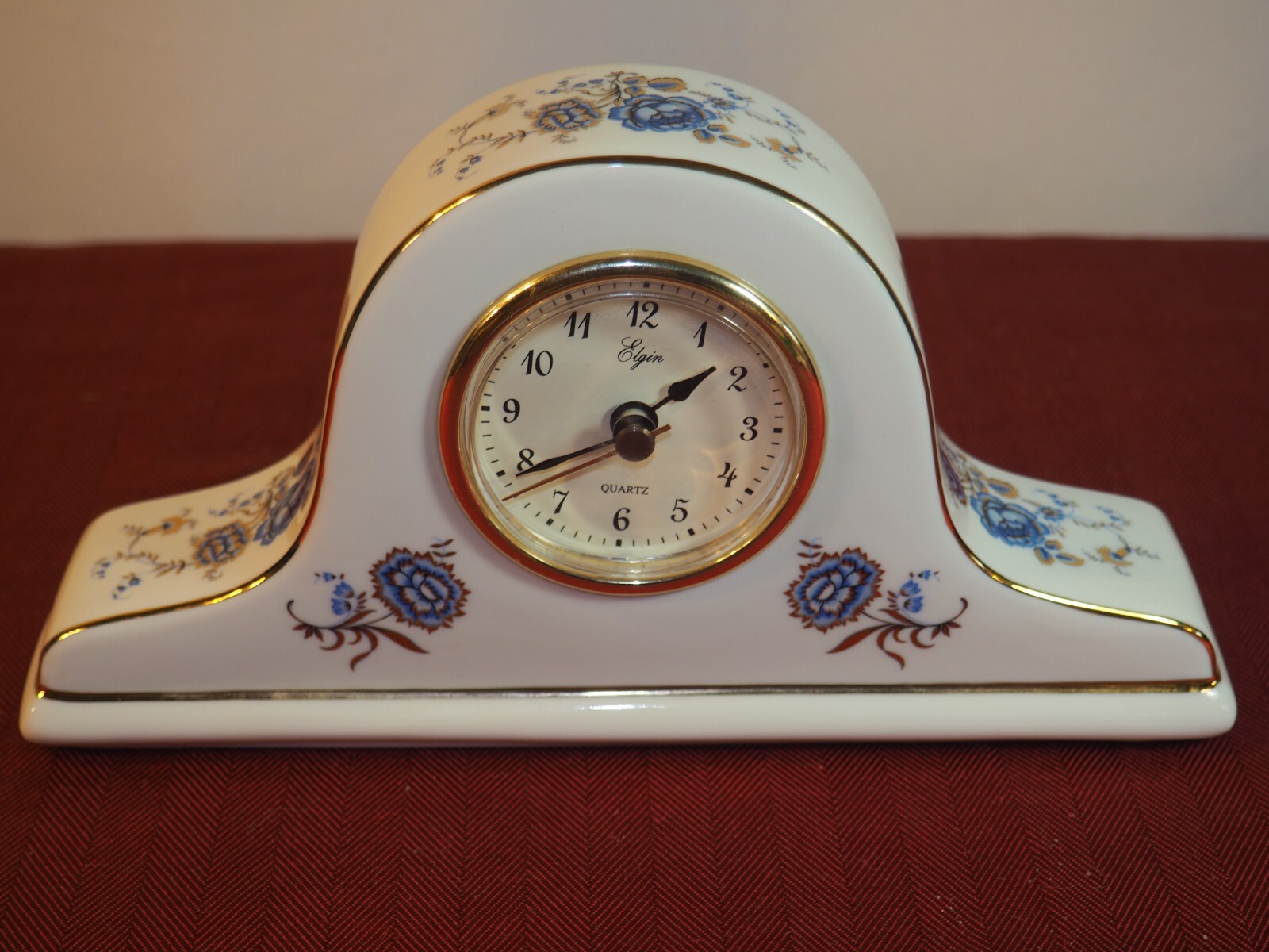 Elgin Porcelain Mantel Clock White w/Blue Flowers Gold Trim | eBay