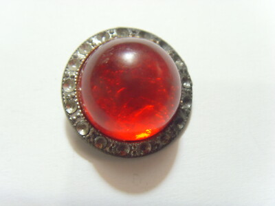 1920s antique metal collector button beautiful faux ruby dome cabochon ...