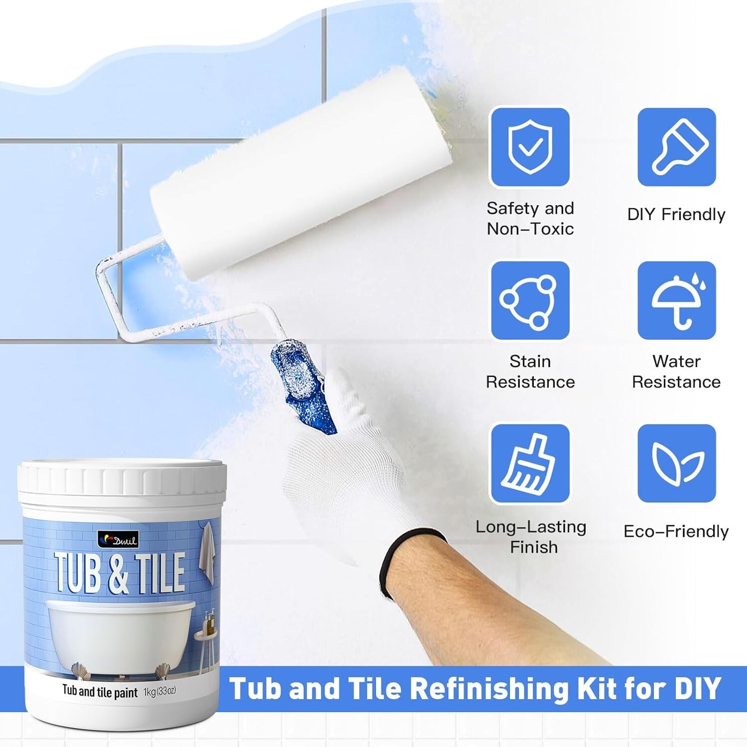 DWIL Tile Paint, Tub and Tile Refinishing Kit with Tools, Tub ...
