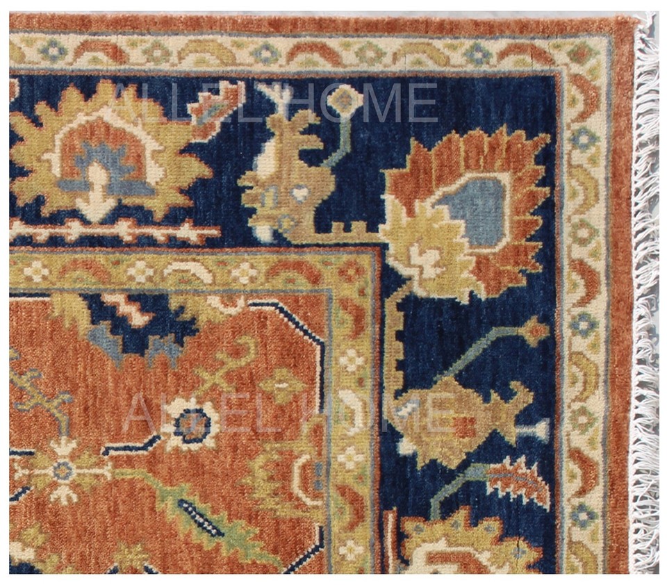 8x10 Oushak Rug Contemporary color orange/Navy Blue Living Room Area ...