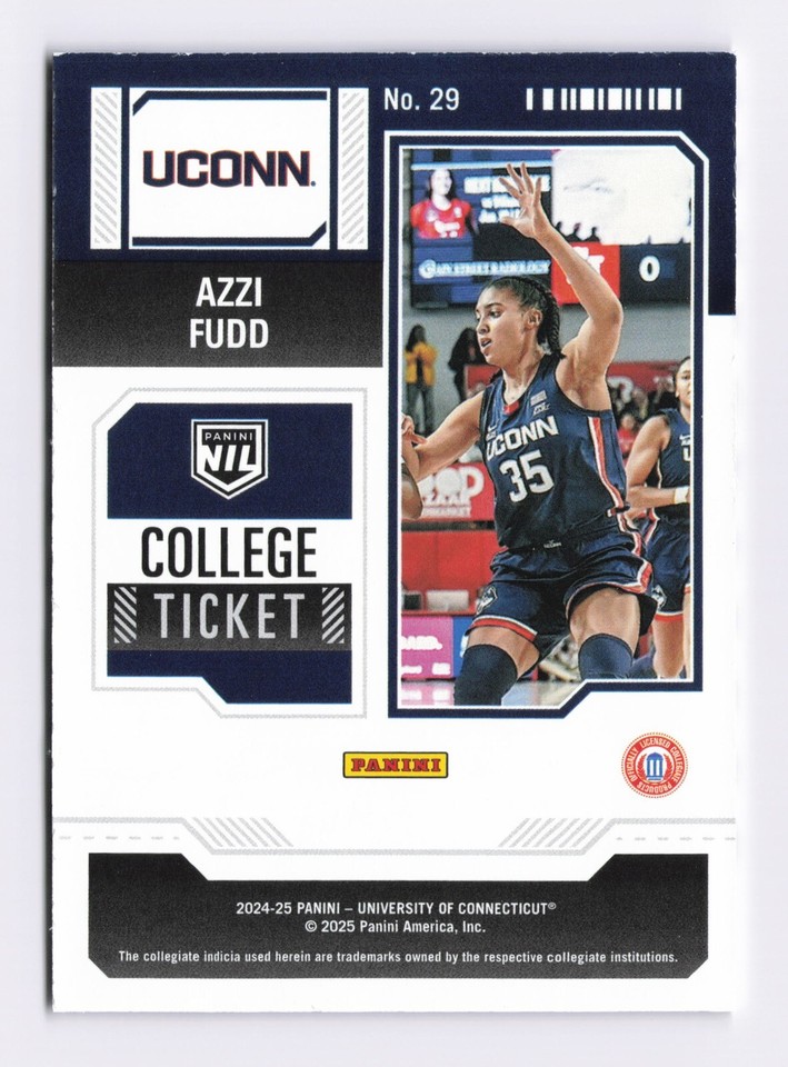 2024-25 Panini UCONN Contenders College Ticket 28 Azzi Fudd Panini Logo ...