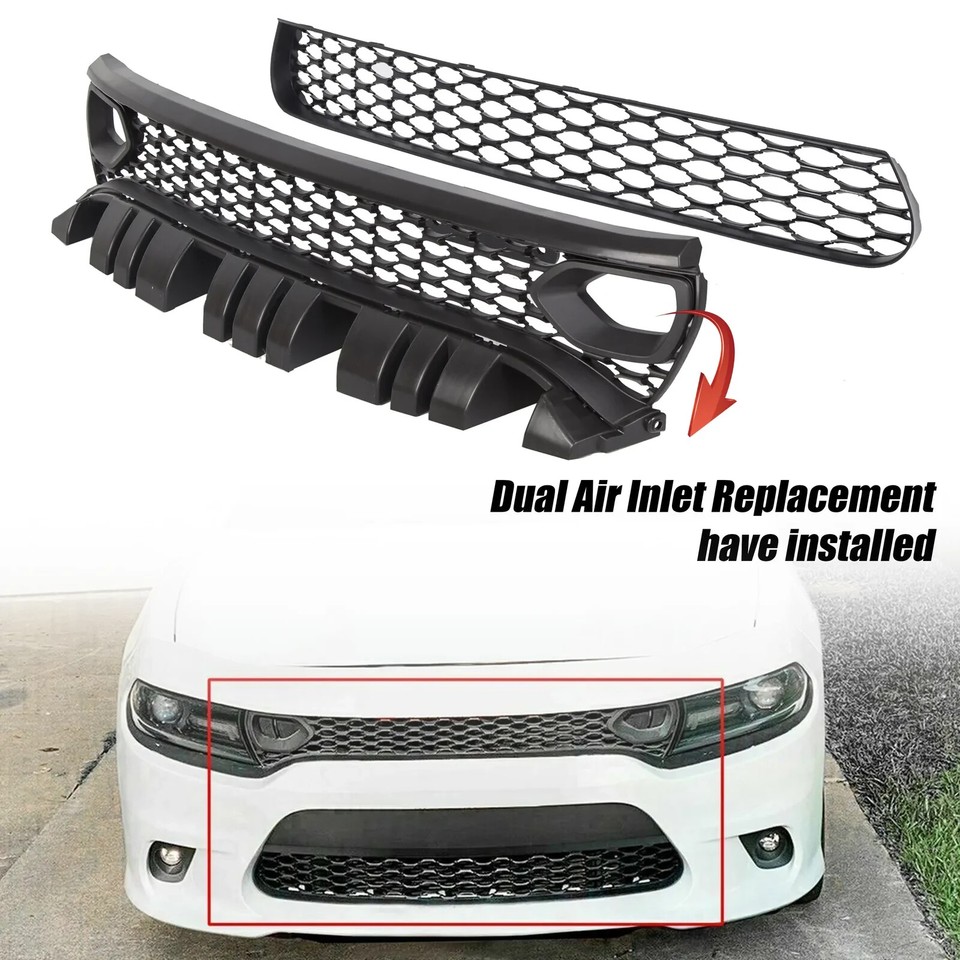 Front Upper Lower Grille For Dodge Charger SRT Mesh Grill Scat Pack ...