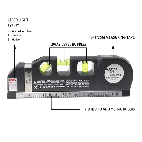 Spirit Level With Laser Level Multipurpose Levelling Wall Line Tool ...