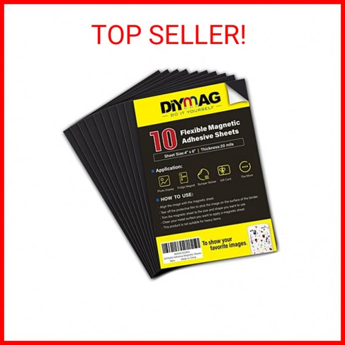 DIYMAG Magnetic Adhesive Sheets, |4" x 6"|, 10 Pack Cuttable, Flexible ...