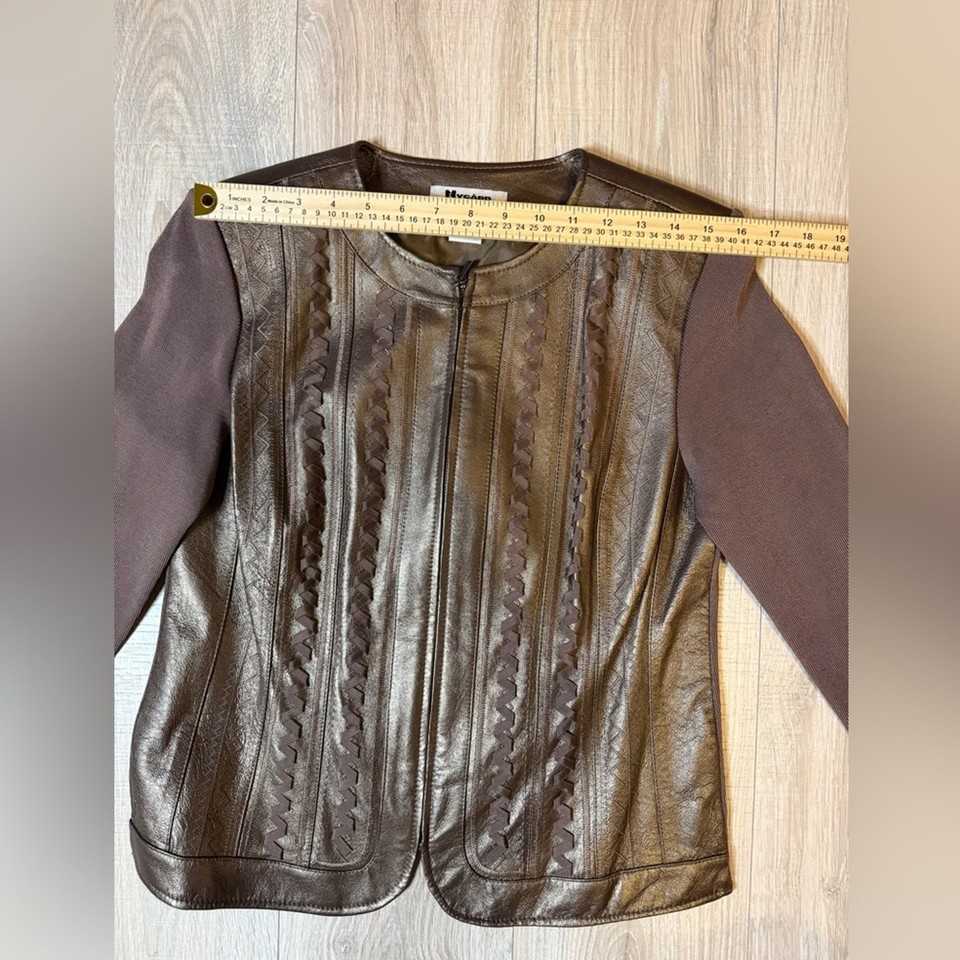Nygard Collection Petites Brown Leather Panel Zip Jacket Size M (10–12 ...