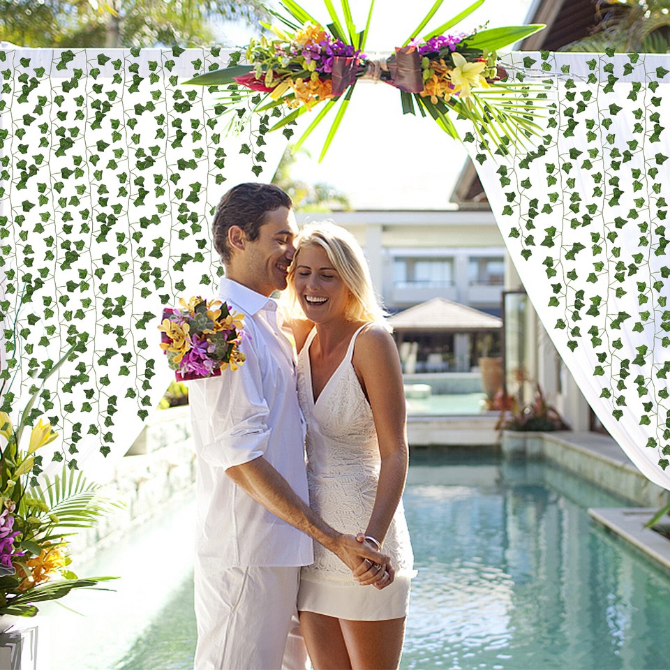 EZFLOWERY 12 Strands 84 Feet Artificial Ivy Vines Leaves, Silk Garland ...