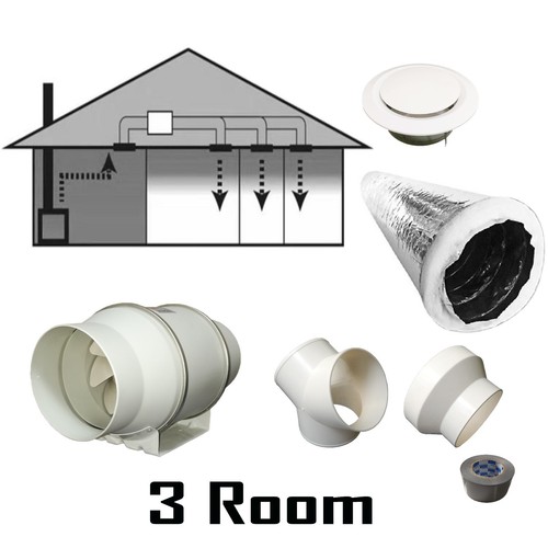 3 Rooms 8" fan Heat Transfer Fan Kit Inline Fan Cool Air Transfer Duct ...