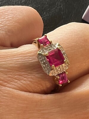 3 Ct Simulated Asscher Cut Ruby Women Fancy Wedding Ring 14K Yellow ...