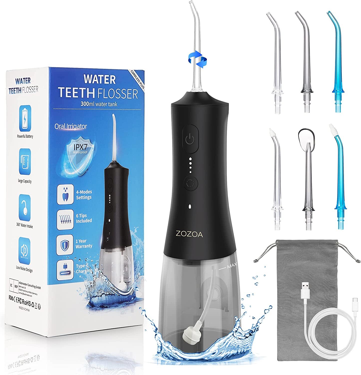 Cordless Water Flosser Dental Oral Irrigator Travel Teeth Cleaner Floss ...