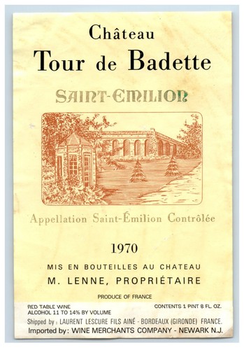 1970 Chateau Tour De Badette French Wine Label S98E | eBay